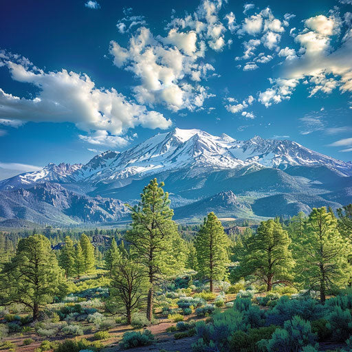 Snow-capped peak of Shasta Mountain under a brilliant blue sky – IMAGELLA