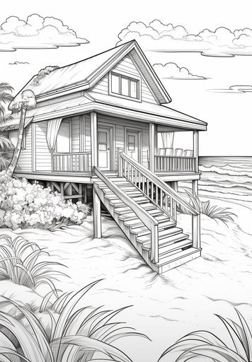 Beach house coloring pages, heart craft, play of light and shade – IMAGELLA
