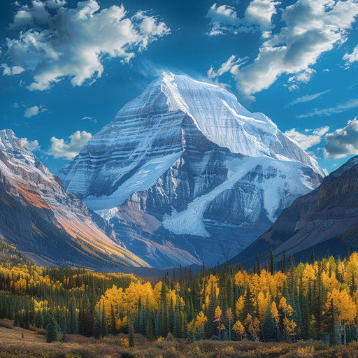 Snow-capped peaks of Mount Robson under brilliant blue sky – IMAGELLA