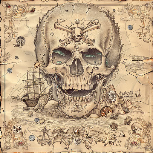 Pirate treasure: Jolly Roger sketch with jewels – IMAGELLA