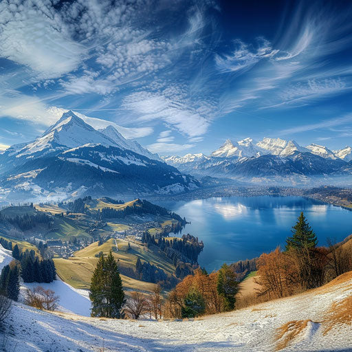 Panoramic view of snow-capped peaks of Mount Rigi under a brilliant blue sky – IMAGELLA