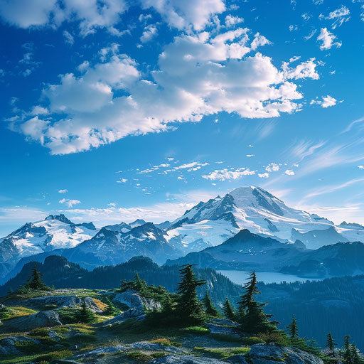 Snow-capped peak of Mount Baker under a brilliant blue sky – IMAGELLA
