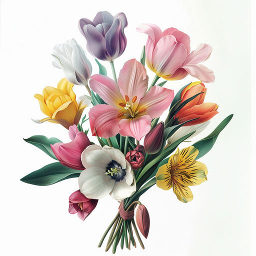 Realistic spring flowers clipart on flat white background – IMAGELLA