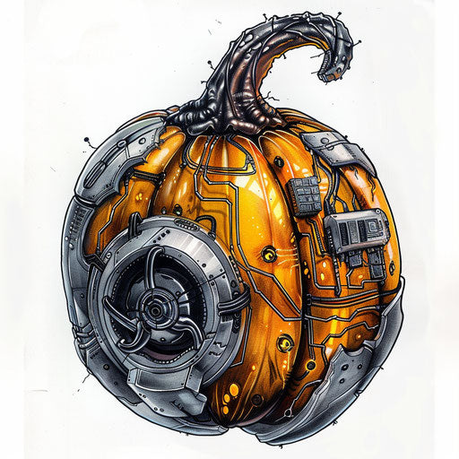 Futuristic tattoo sketch of a cybernetic pumpkin – IMAGELLA
