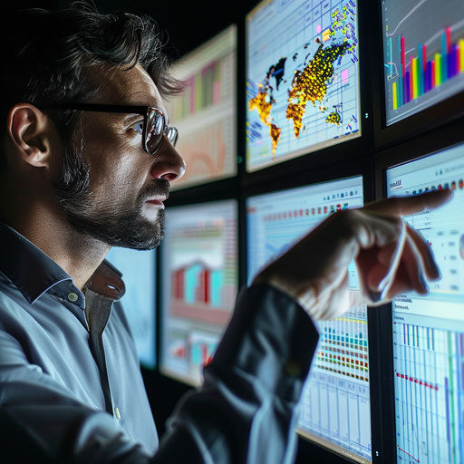 Data scientist analyzing complex algorithms on multiple screens – IMAGELLA