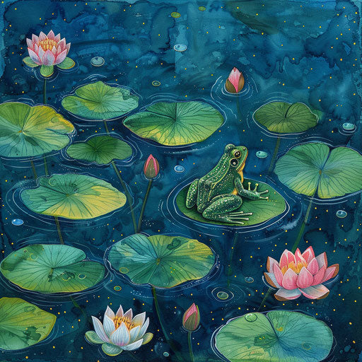Frog's journey through a busy pond – IMAGELLA