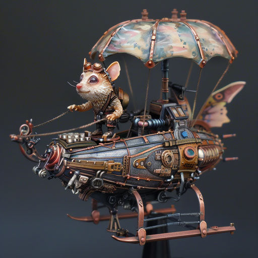 A steampunk sugar glider piloting a custom-built, miniature airship – IMAGELLA