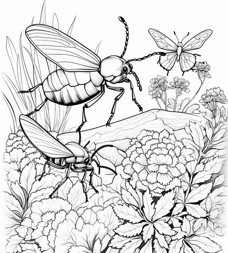 Garden bugs coloring page, playful and colorful style – IMAGELLA