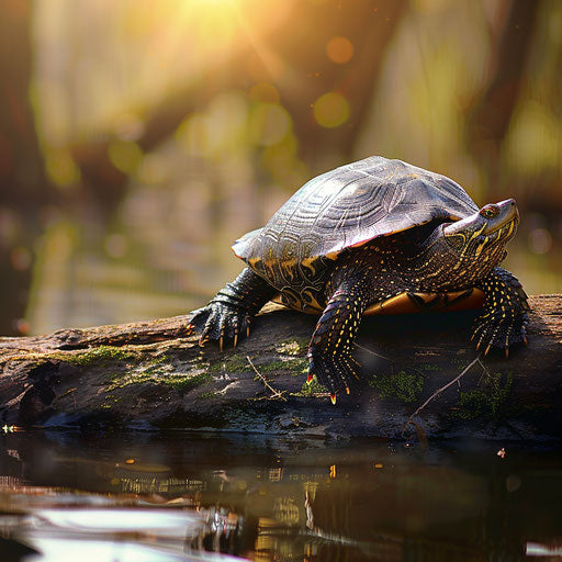 A snapping turtle sunbathing on a log – IMAGELLA