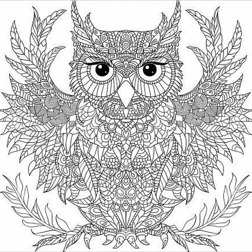 Whimsical owl with intricate feather patterns and big eyes. Coloring ...