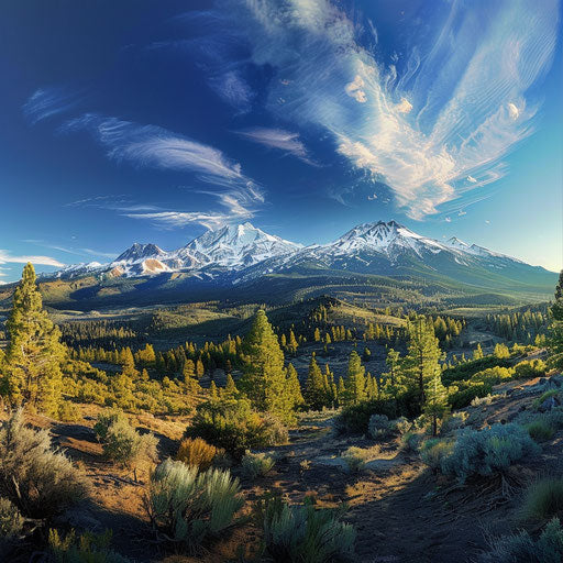 Snow-capped peak of Mount Shasta under a brilliant blue sky – IMAGELLA