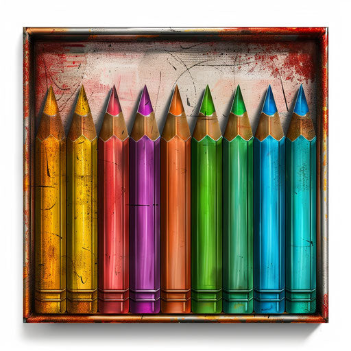 Crayon box clipart in photo realistic style with flat random background ...