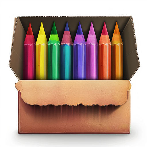 Crayon box in realistic style with flat white background – IMAGELLA