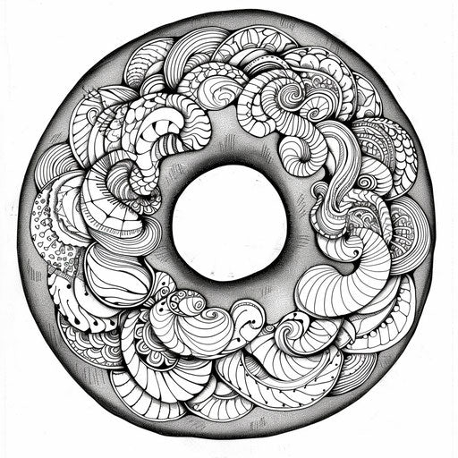 Complex zentangle-style illustration of a donut. Coloring book page ...