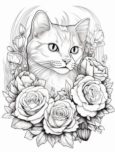 Cute cat coloring pages flowers bouquet – IMAGELLA