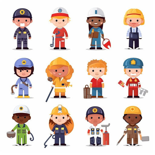 Community helpers clipart in Minimalist style on white background ...