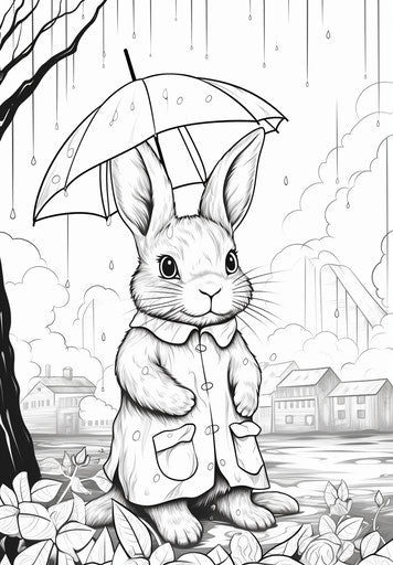A rabbit in the rain coloring page – IMAGELLA
