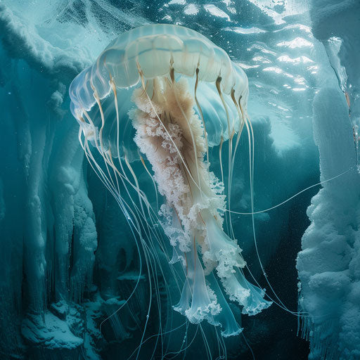 Arctic jellyfish under ice and ice formations – IMAGELLA