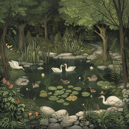 Serene pond with animals frolicking in and around the water – IMAGELLA