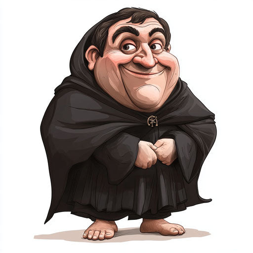 Caricatura humorística de un clipart de Thomas Aquinas con características humanas, labios ...