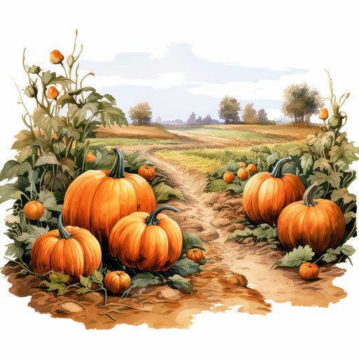 Champ de citrouilles en peinture à l'huile sur fond blanc – IMAGELLA