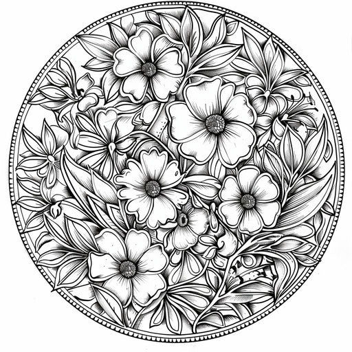Spring mandala with flowers and leaves - Coloring book page – IMAGELLA