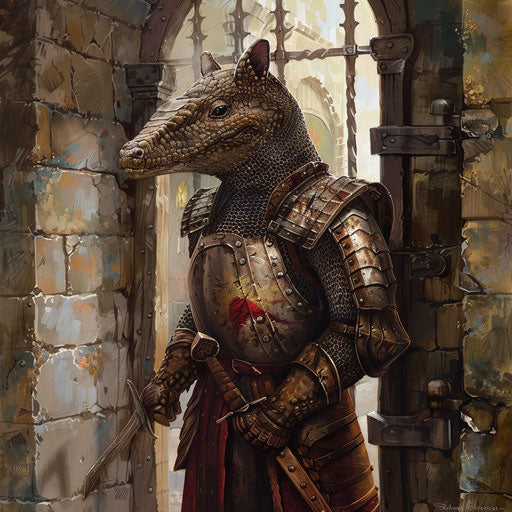 Medieval armadillo knight in shining armor, on guard – IMAGELLA