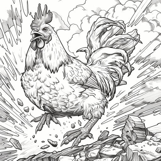 Dramatic chicken in an action scene in the style of Mark Schultz – IMAGELLA