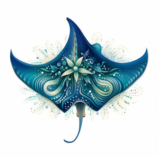 Stylized blue stingray with Hawaiian word in feminine sticker art ...