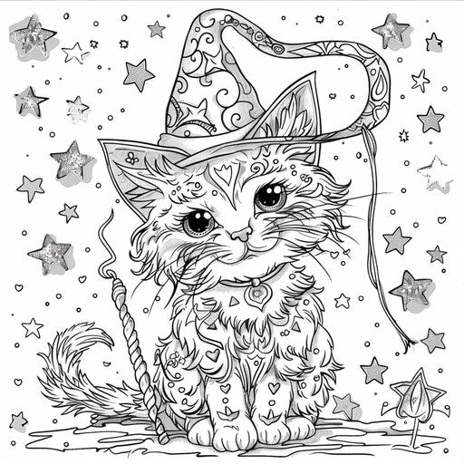 Magical kitten with wizard hat and magic wand – IMAGELLA