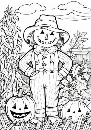 Scarecrow coloring page for kids happy pumpkin – IMAGELLA