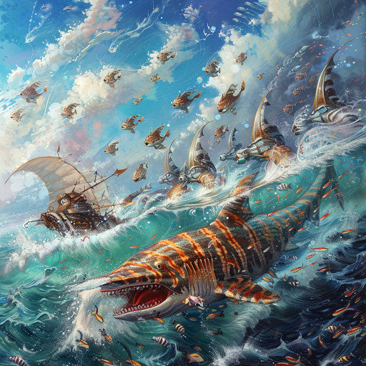 Fantasy scene: zebra shark leading mythical sea creatures – IMAGELLA