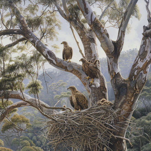 Hidden eagle nest in ancient eucalyptus with chicks – IMAGELLA