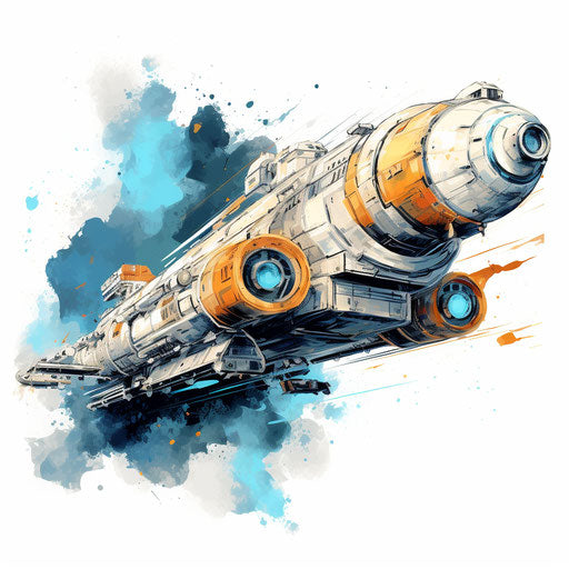 Spacecraft artwork in the style of Oil painting, on white backdrop ...