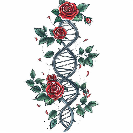 Romantic DNA tattoo sketch with red roses – IMAGELLA