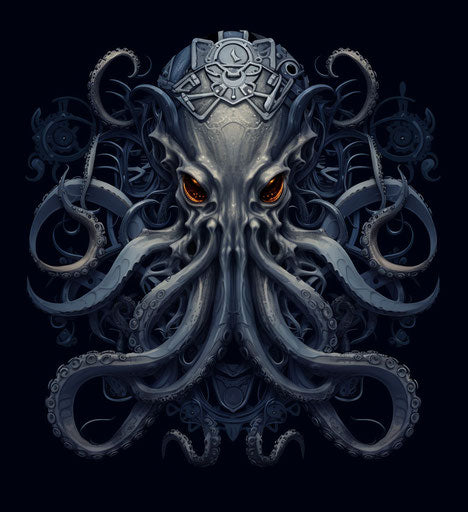 Symbolic octopus head in dark navy and gray, occultist influence – IMAGELLA