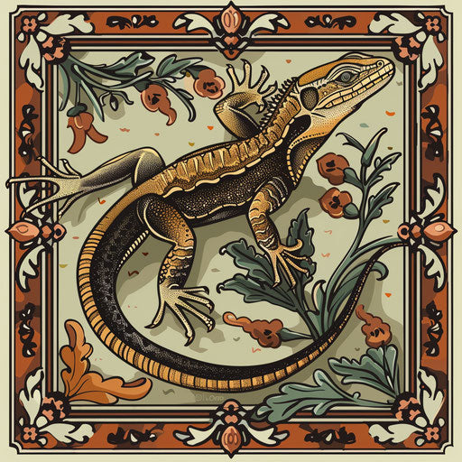 Flat tattoo sketch of medieval tapestry style lizard – IMAGELLA