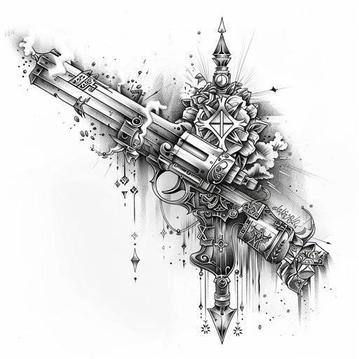 Fantasy tattoo of a magic gun casting spells – IMAGELLA