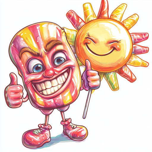 Humorous caricature of a candy with human characteristics, thin lips ...