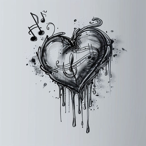 Flat tattoo sketch of a heart crying musical notes – IMAGELLA