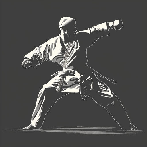 Realistic karate illustration on dark background, dramatic contrast ...