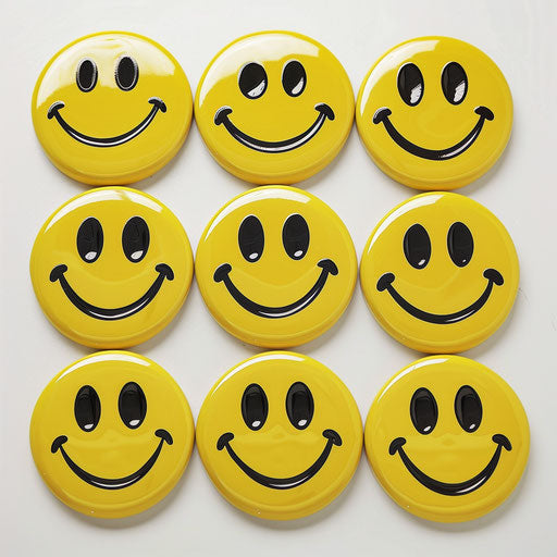 Set of ten 12-inch diameter smiley face magnets, in the style of comic ...