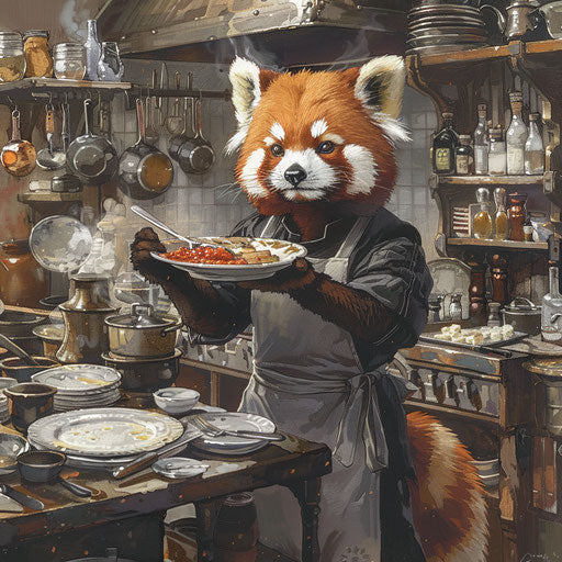 Red panda chef in a busy kitchen – IMAGELLA