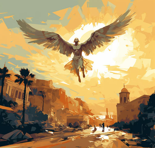 The angel attacking vector, Byzantine art style security cam – IMAGELLA