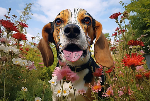Beagle dog in a garden, exaggerated features – IMAGELLA