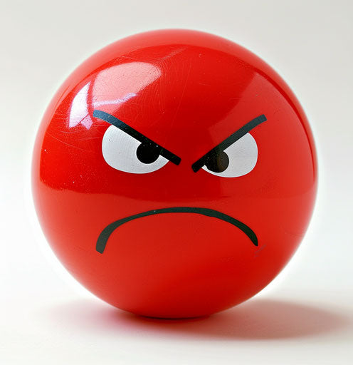 Red angry ball with a red angry face on white background – IMAGELLA