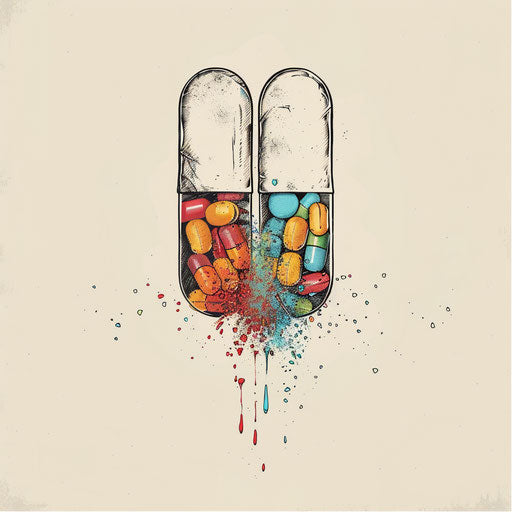 Stylish tattoo sketch of a pill capsule, split in half – IMAGELLA