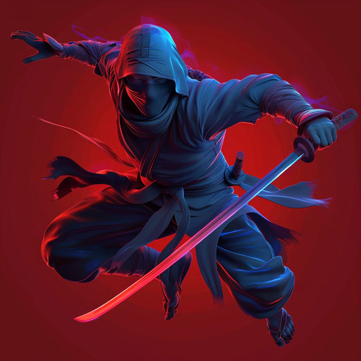 Realistic ninja on rich burgundy background with luminous effect – IMAGELLA