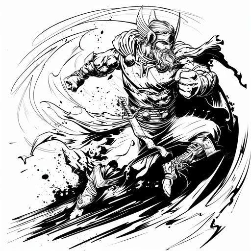 Monochromatic tattoo sketch in clipart style depicting Thor in a ...