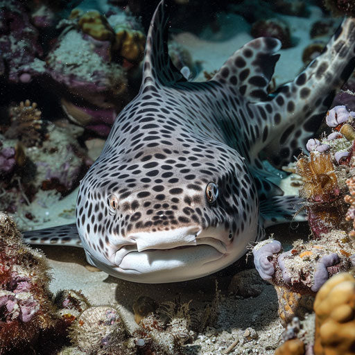 Leopard shark resting among coral reefs – IMAGELLA